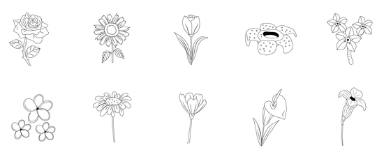 Set of Ten Flowers Line Art - Free Clip Art